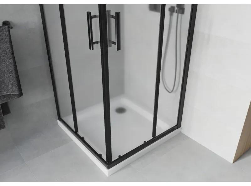 Mexen Rio čtvercový sprchový kout 70 x 70 cm, Vzor jinovatky, Černá + sprchová vanička Flat, Bílá - 860-070-070-70-30-4010B