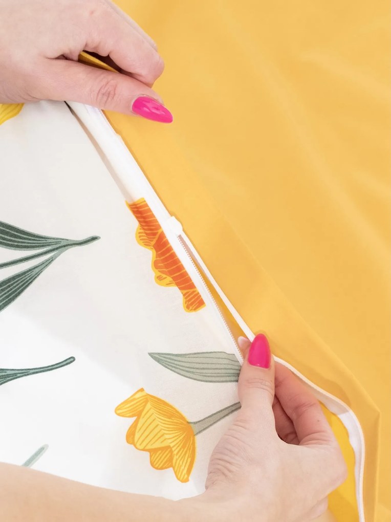 MK Lůžkoviny Francouzské bavlněné povlečení Renforcé - Květy tulipánů oranžové 220 × 200 cm, 2ks 70 x 90 cm