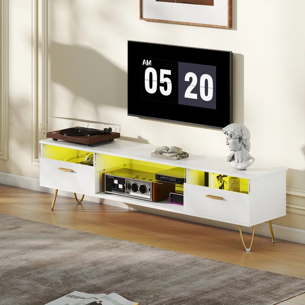 HOMCOM TV nábytek s 16barevným LED RGB osvětlením, TV stojan pro televize od 42 do 120 palců, 160x35x42 cm, bílý
