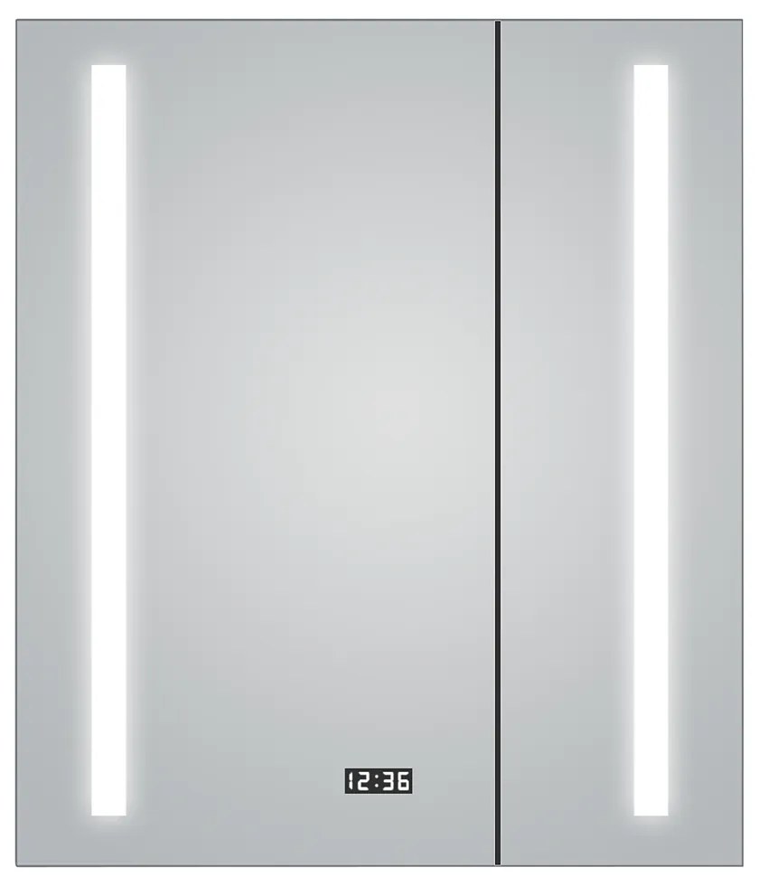Alumino Sun Zrcadlová skříňka s LED osvětlením, 60 × 70 × 10,5 cm, stříbrná