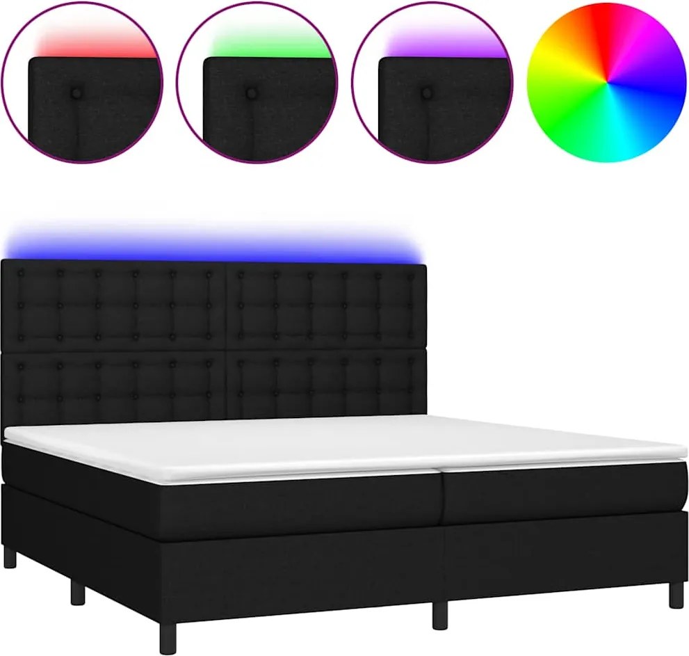 Box spring postel s matrací a LED černá 200x200 cm textil 3135223