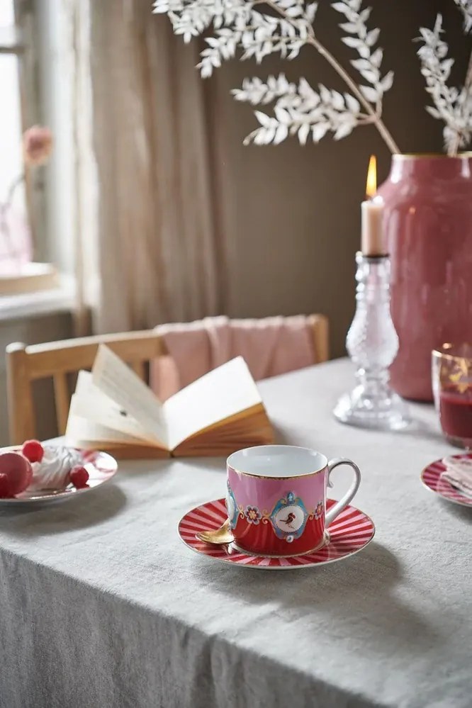 Pip studio Love Birds šálek s podšálek 225ml, červeno -růžový (Hneček s podšálkem Love Birds)