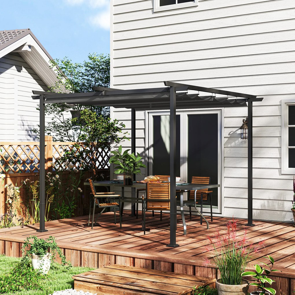 Outsunny zahradní pergola 3 x 3 m s nastavitelnou střechou, kovový rám, ochrana UPF30+, sluneční střecha na verandu, terasu, tmavě šedá