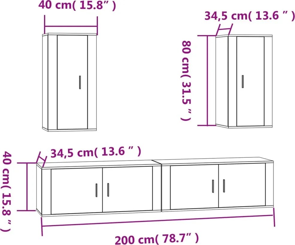 vidaXL 4dílný set TV skříněk kompozitní dřevo [3188695] Barva: Betonová šedá