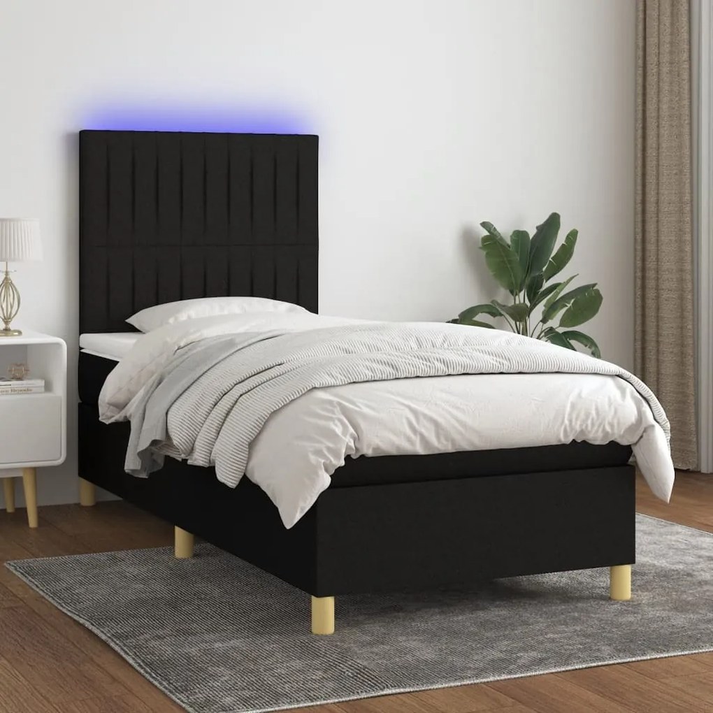 vidaXL Box spring postel s matrací a LED 90x190 cm textil [3135558] Barva: Modrá