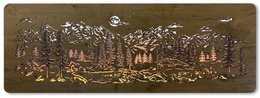 Li-Go "Chata v horách" světelný obraz 230V 120x40cm provedení povrchu: dub světlý