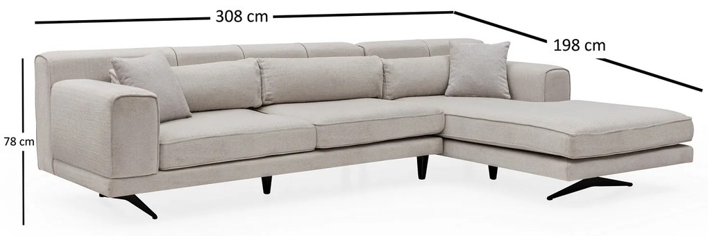 Designová rohová sedačka Caishen 308 cm béžová - pravá