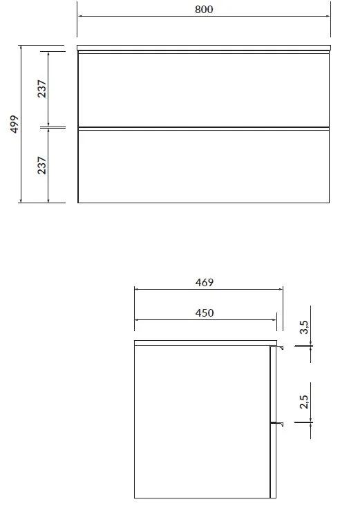 Cersanit - VIRGO závěsná skříňka pod umyvadlo s deskou 80cm, bílá-černá, S522-027