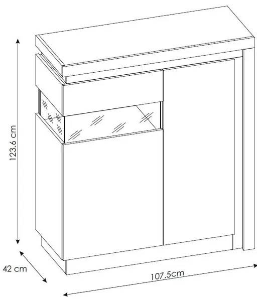 Skříňka s prosklením Lyon, bílá lesk, s osvětlením, levá