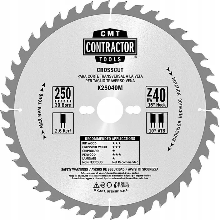 Cmt Kotoučová pila na dřevo z překližky 250x30 mm 40z