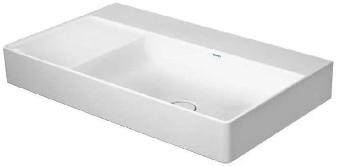 Duravit DuraSquare - Umyvadlo 80x47 cm, bez přepadu, bez otvoru pro baterii, pravé, DuraCeram, WonderGliss, bílá 23498000701