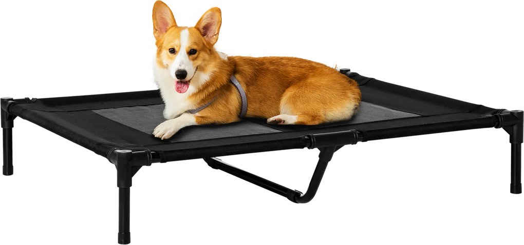 PawHut Dog Lounger Vyvýšený venkovní pelíšek a pohovka pro psy, Oxford Black, 92x76x18cm| Aosom