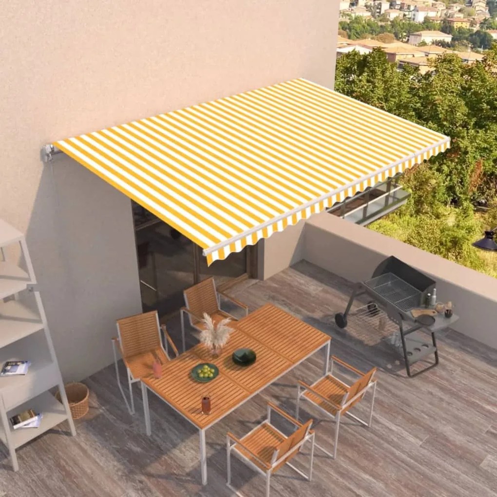 Ručně zatahovací markýza 500 x 300 cm žlutobílá 3068938