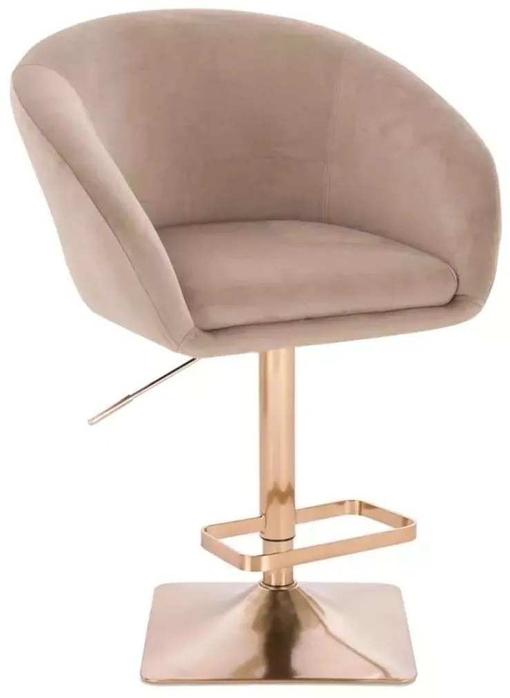 LuxuryForm DESIGN Barová židle VENICE VELUR na zlaté hranaté podstavě - latte