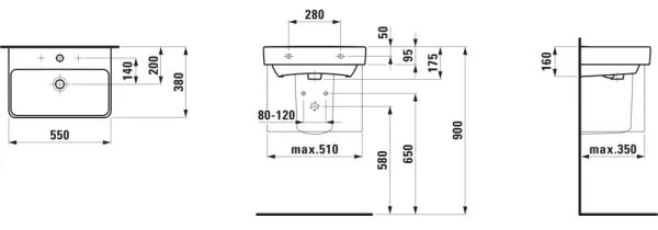 LAUFEN H8189580001041 - Umyvadlo na desku/závěsné PRO 55x38 cm keramika/bílá