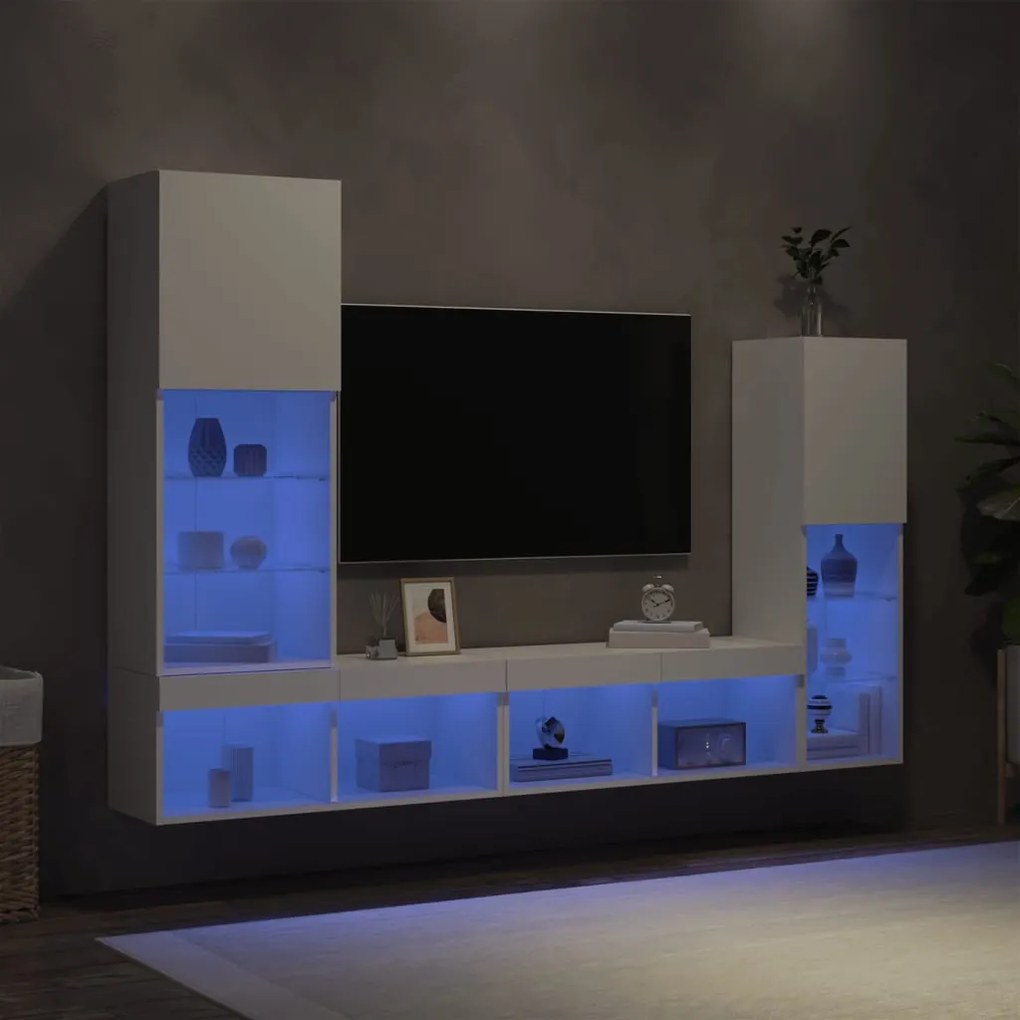 4dílná obývací stěna s LED osvětlením bílá kompozitní dřevo 3216654