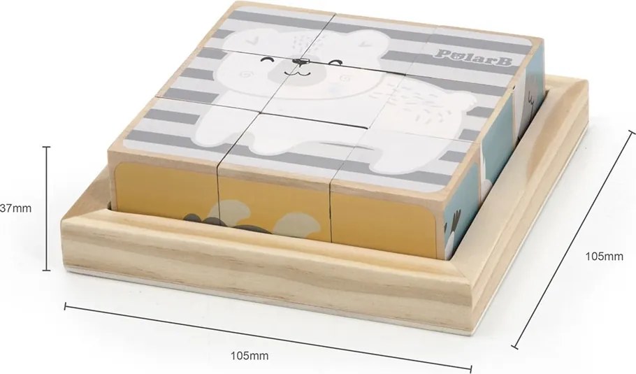 Dřevěné puzzle kostky Viga zvířata 9 dílů