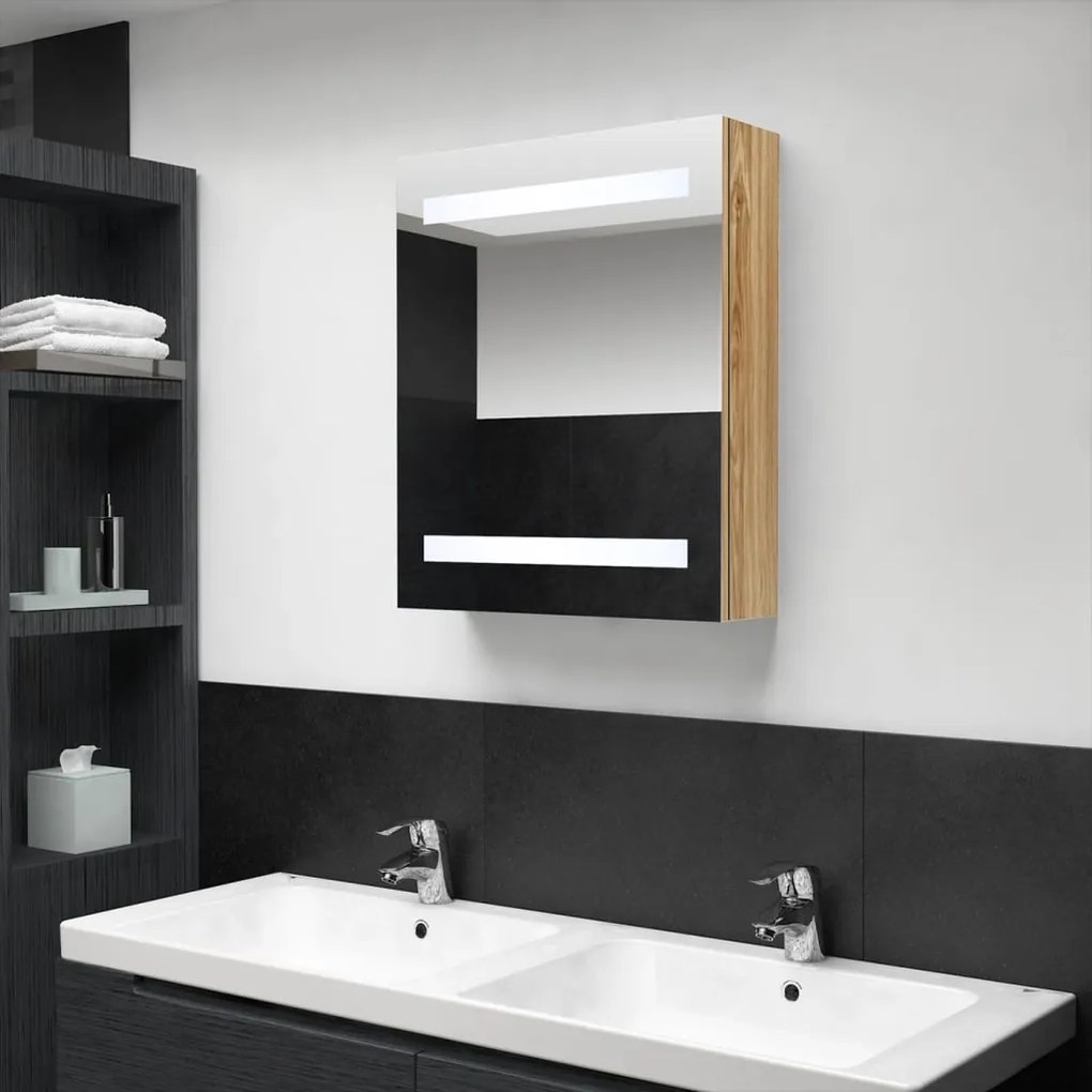 LED koupelnová skříňka se zrcadlem dub 50 x 14 x 60 cm 326484