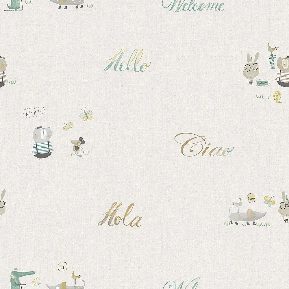 Papírová dětská tapeta se zvířátky a nápisy 3353-1, Oh lala, ICH Wallcoverings