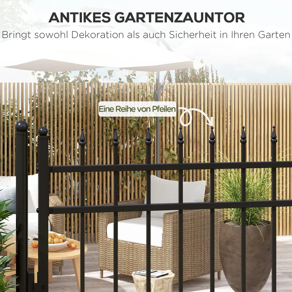 Zahradní branka Outsunny z pozinkované oceli se zámkem, plotová branka 107 x 204 cm, zahradní branka s klikou a klíčem, robustní a elegantní, černá |…
