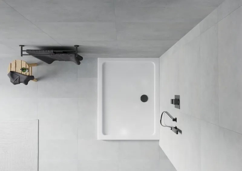 Mexen Flat obdélníkový sprchový kout slim 130 x 90 cm, bílý, černý sifon - 40109013B