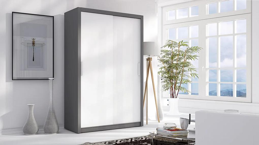 MEBLINE Luxusní šatní skříň s posuvnými dveřmi LONDON 120 popel / bílý mat