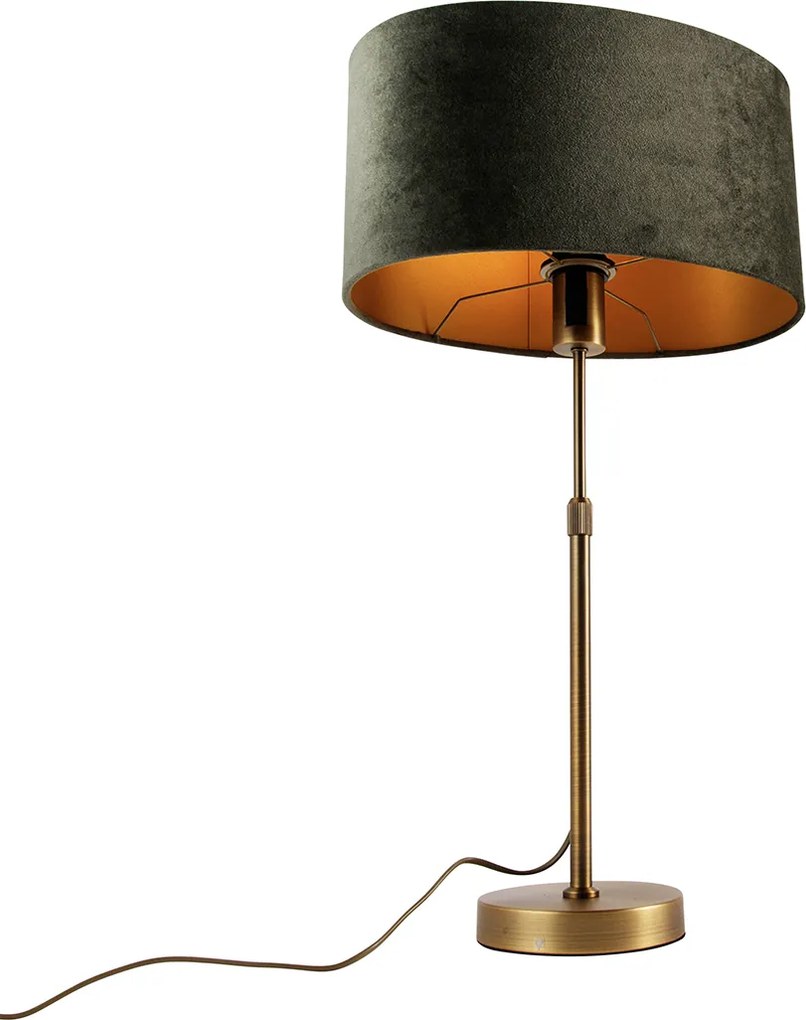 Stolní lampa bronzová s oválným sametovým stínidlem zelená 35cm - Parte