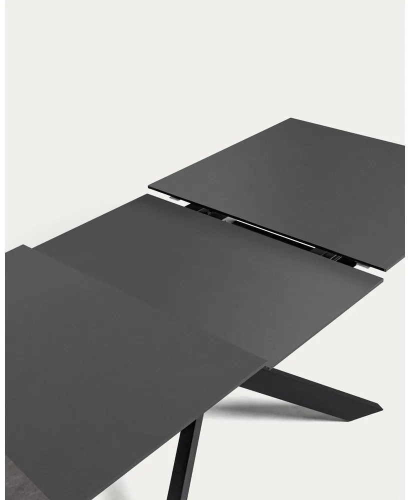 Černý rozkládací jídelní stůl se skleněnou deskou 90x210 cm Atminda – Kave Home