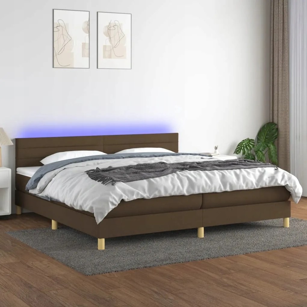 Box Spring Postel S Matrací A Led Textil Tmavě Hnědá vodorovné pruhy 200