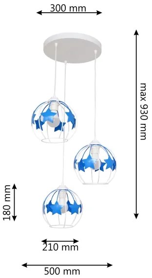 Dětský lustr na lanku STARS 3xE27/15W/230V modrá/bílá