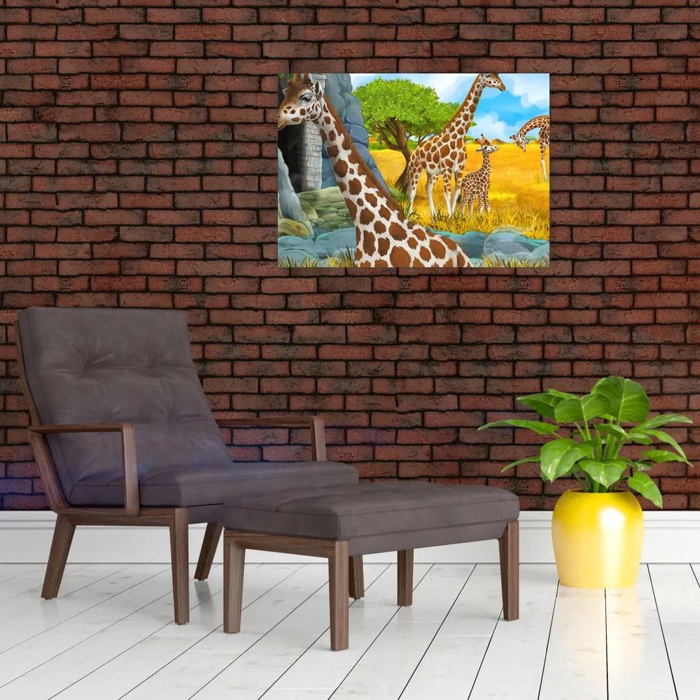 Skleněný obraz - Žirafí rodina (70x50 cm)