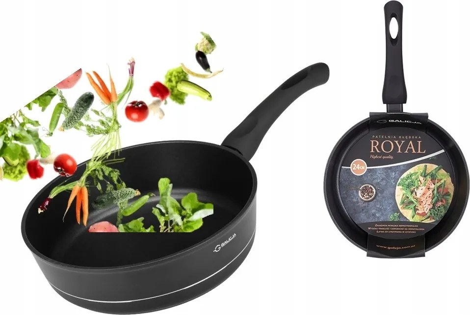 Pánev wok na smažení vaření hluboká 26 cm Royal Černá vysoká