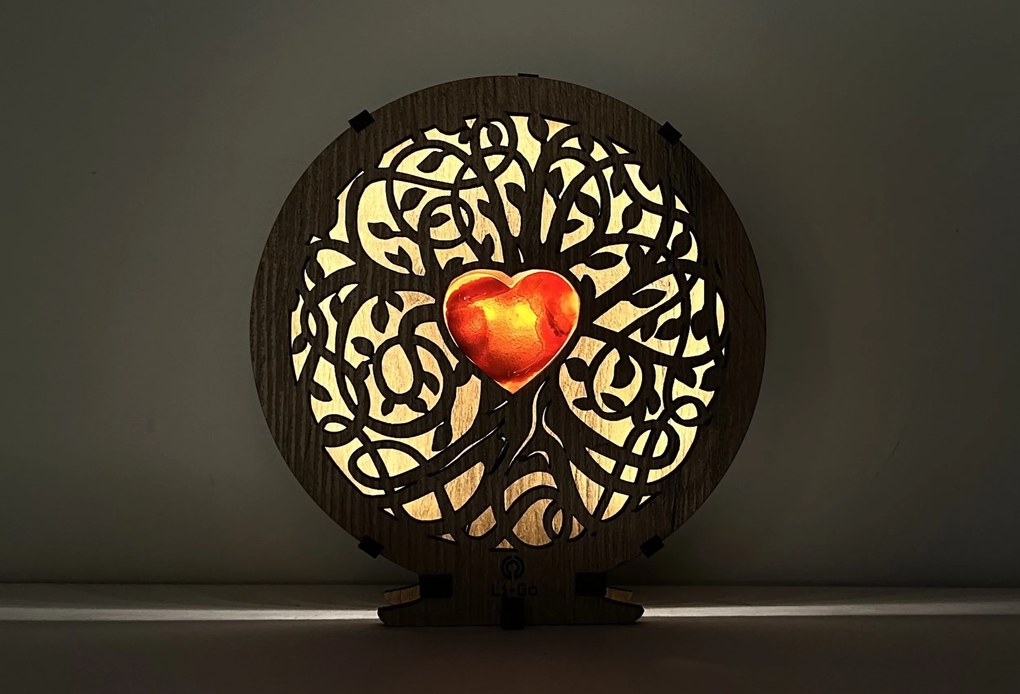 Li-Go "Strom života s achátovým srdcem" lampa s dvojitým podsvícením 20x22cm provedení povrchu: dub