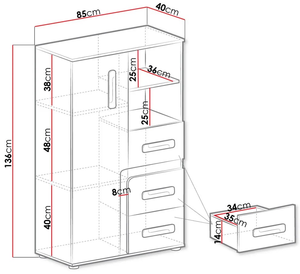 VÝPRODEJ - Kombinovaná komoda CHOCHO 1 - antracitová / bílá