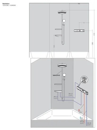 Hansgrohe RainSelect Termostatická baterie pro 2 vývody, leštěné zlato 15380990