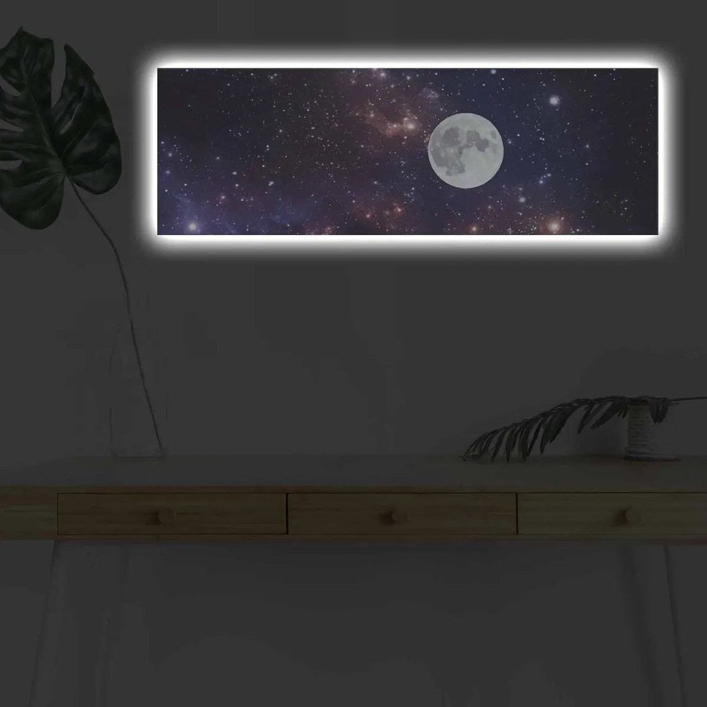 Obraz s LED osvětlením MĚSÍC NA NOČNÍM NEBI 30 x 90 cm