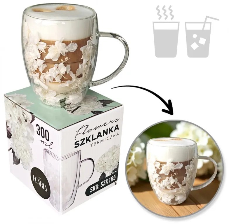Flamenco Mystique Termální sklo s bílými květy - Hortenzie 300 ml | Designová váza 1 ks - 185 SZK