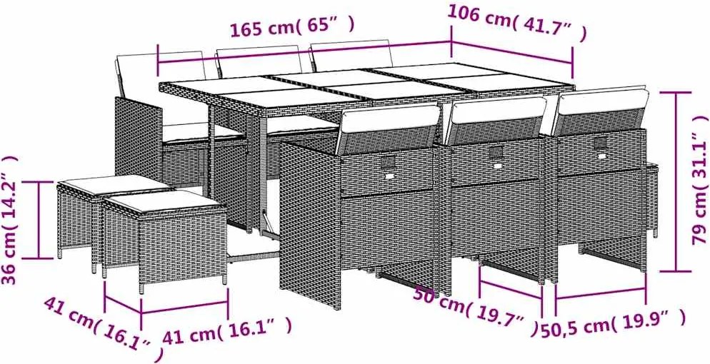 11dílný zahradní jídelní set s poduškami mix béžové polyratan 3210612