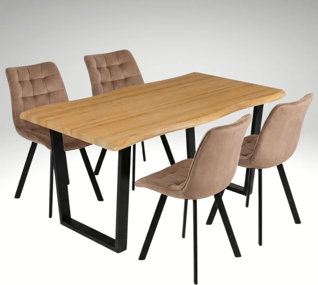 Vikio Jídelní set pro 4 osoby 160x90 cm dub noha U béžová židle VJS156-4BE-S