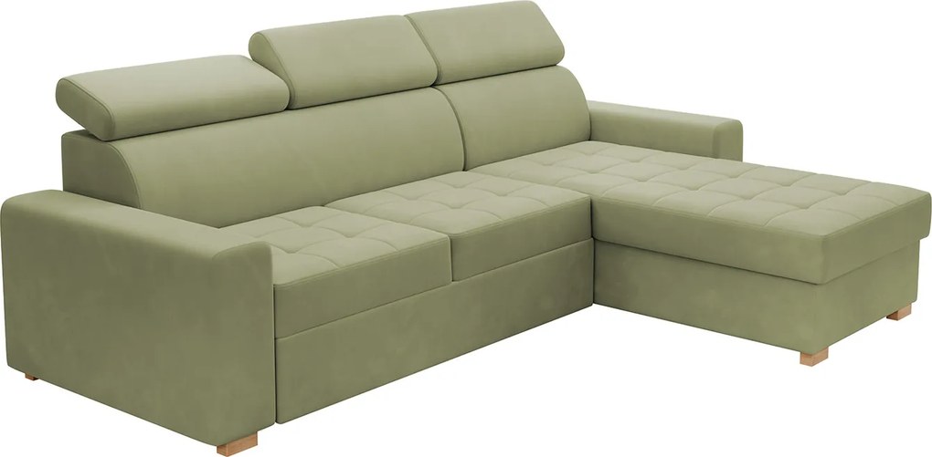 Rohová rozkládací sedací souprava do L MONSUM, 245 cm, s úložným prostorem Roh pohovky: Pravý roh, Barva látky: Olivově zelená (Kronos 46)