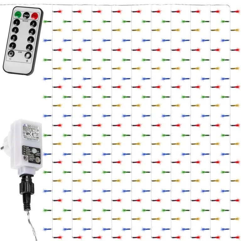 VOLTRONIC Vánoční světelný závěs 300 LED, 3 x 3 m, barevný