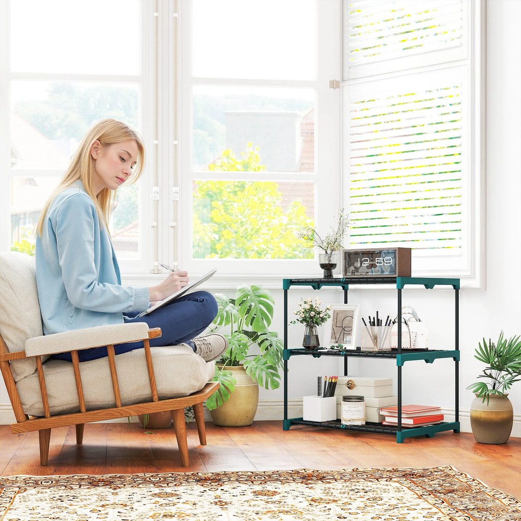 třípatrový stojan na rostliny, výška 72 cm Stojan na květiny pro vnitřní/venkovní použití, tmavě zelená ocelová police na rostliny