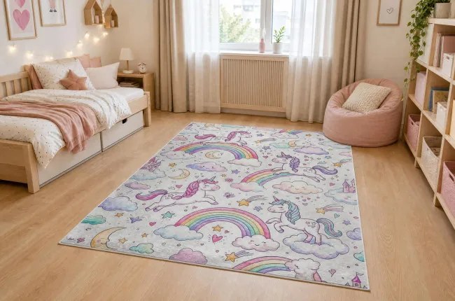 Dětský koberec protiskluzový BAMBINO 61400 krémový / růžový