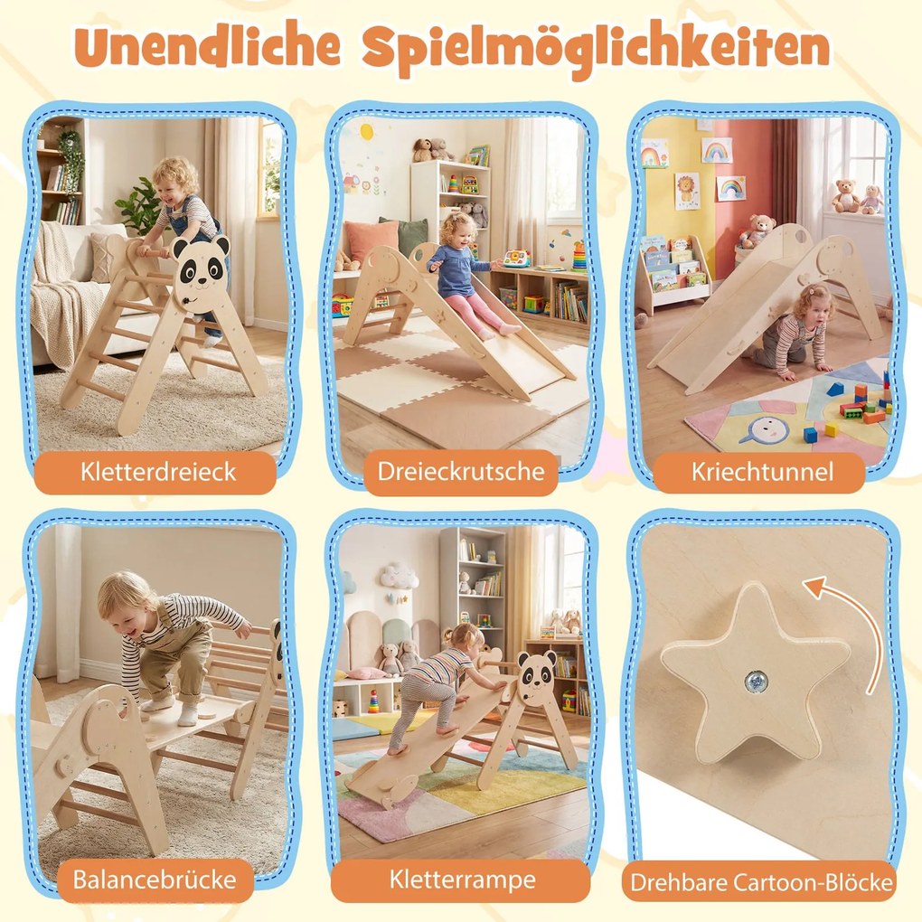 Costway Sada lezeckých trojúhelníků, skládací Montessori lezecká sada ze dřeva