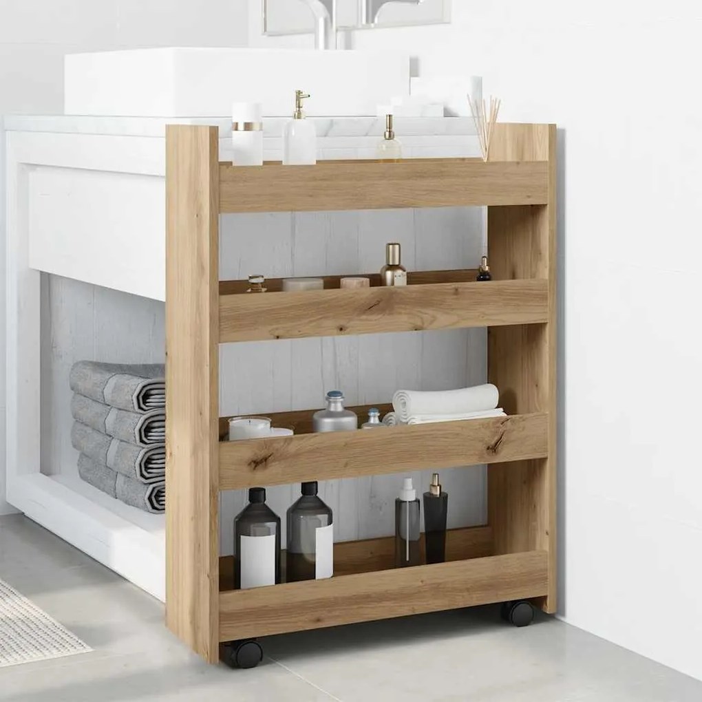 vidaXL Úzký úložný vozík 4patrový kompozitní dřevo [855263] Barva: artisian oak
