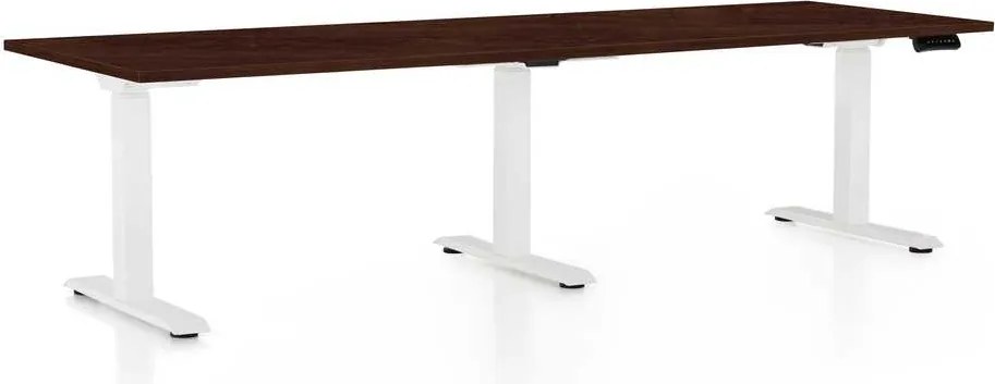 Výškově nastavitelný stůl OfficeTech Long, 240 x 80 cm, bílá podnož, wenge