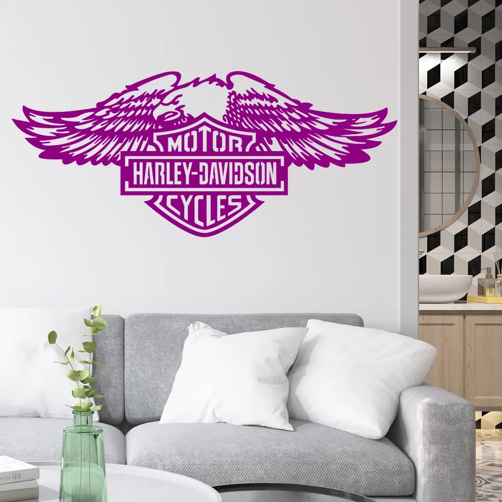 Živá Zeď Samolepka na zeď Harley Davidson orel Barva: fialová, Velikost: 60 x 26 cm