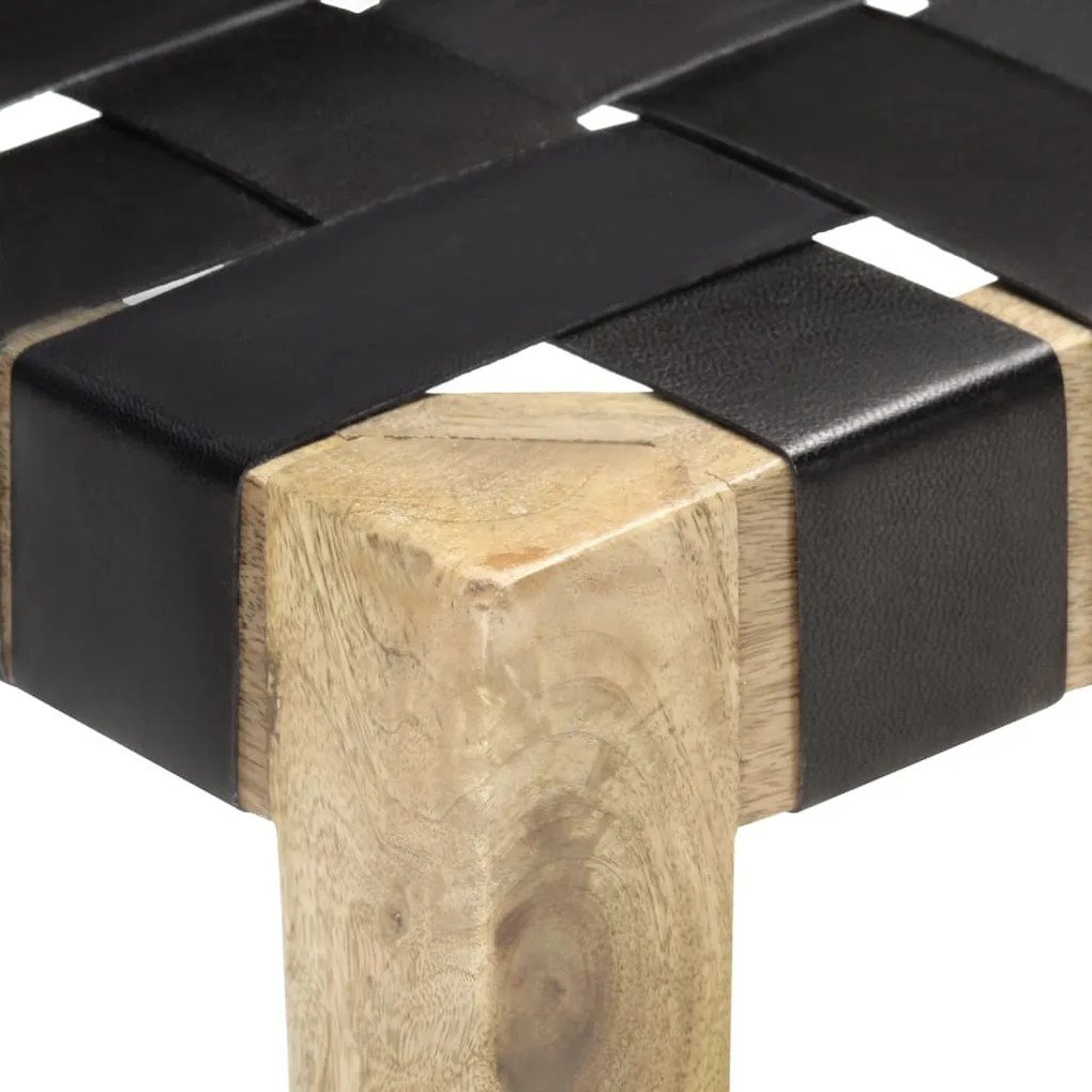 Lavice 110 cm černá pravá kůže a masivní mangovníkové dřevo - Default Title