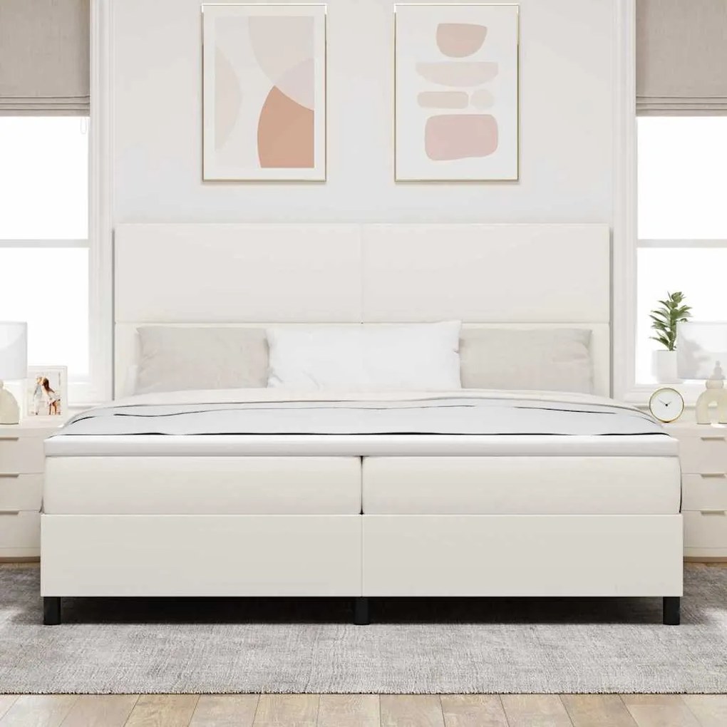 Postel s boxspringem s čelo Krémová a bílá 200 x 200 cm 3337573