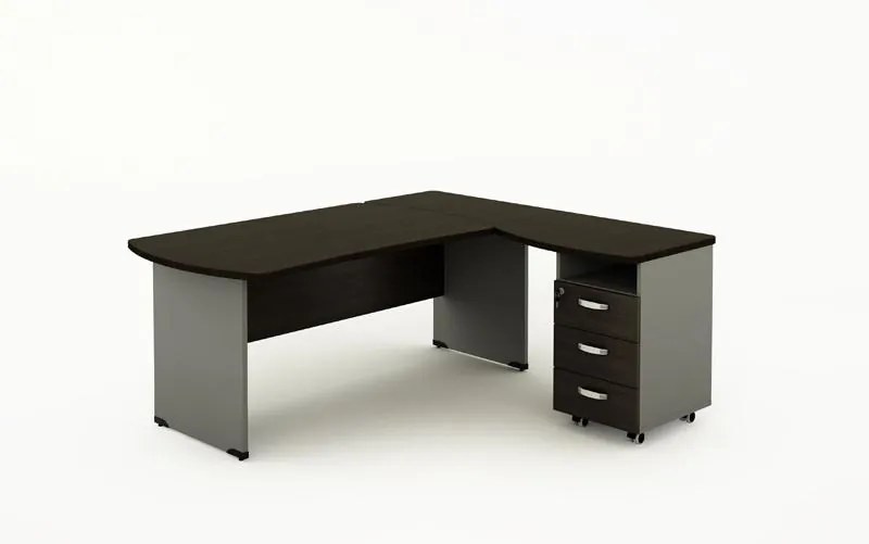 b2b partner Rohový psací stůl BERN s kontejnerem, wenge, 1800x948x762 mm (2030239)